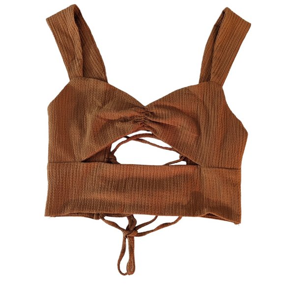 SHEIN | Tops | Womens Nwot Shein Stretch Lace Up Cropped Top Orange ...